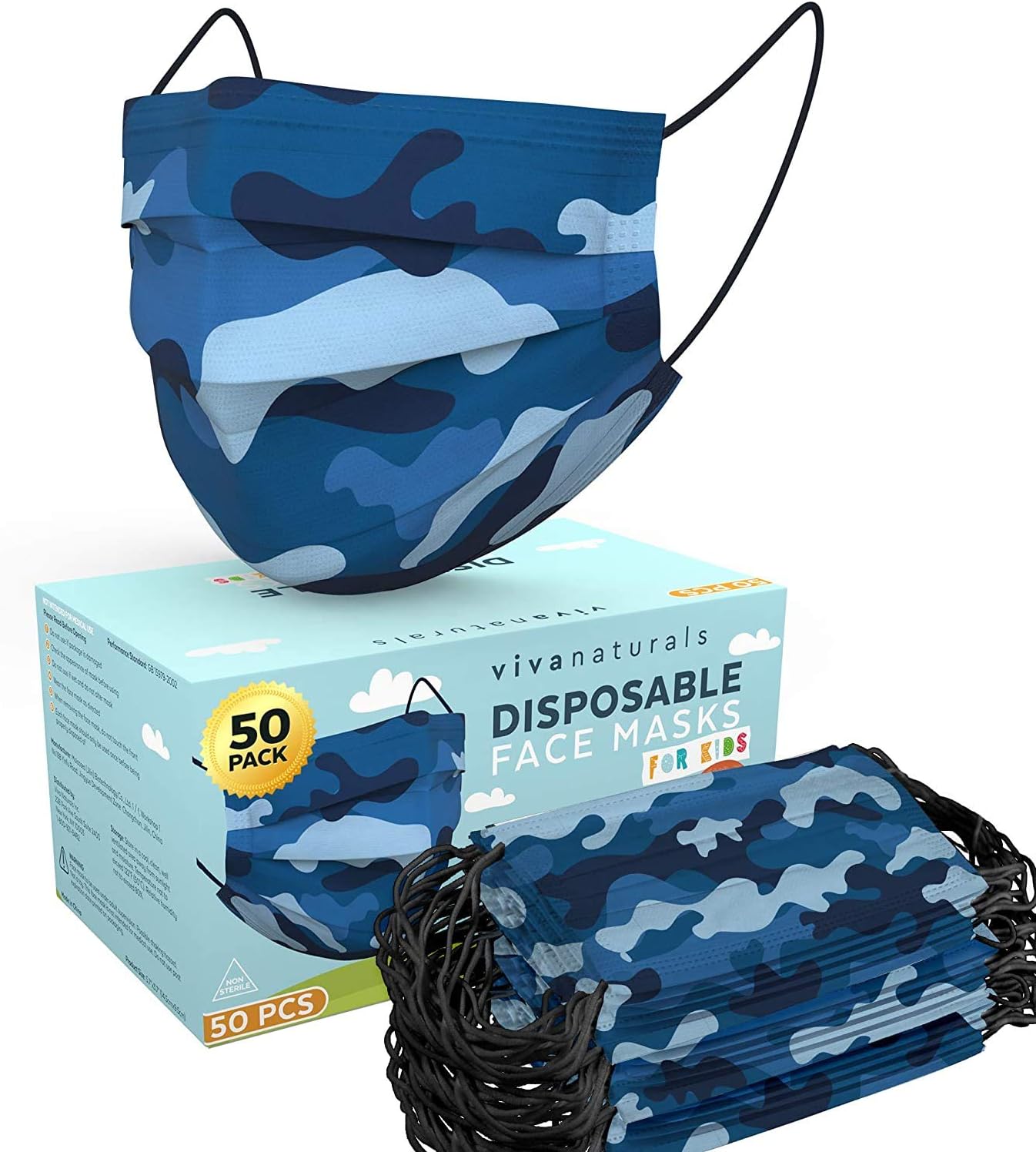 Amazon.com: Blue Camo Face Mask for Kids (50 Pack) - Kids Face Mask ...