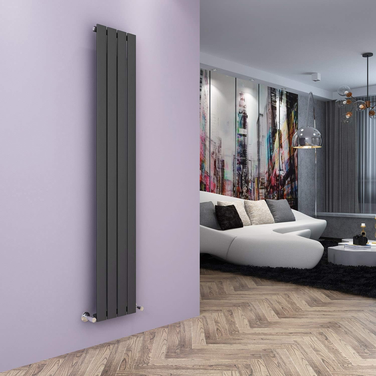 ELEGANT 1800 x 300 mm Anthracite Vertical Column Radiators Single Flat ...
