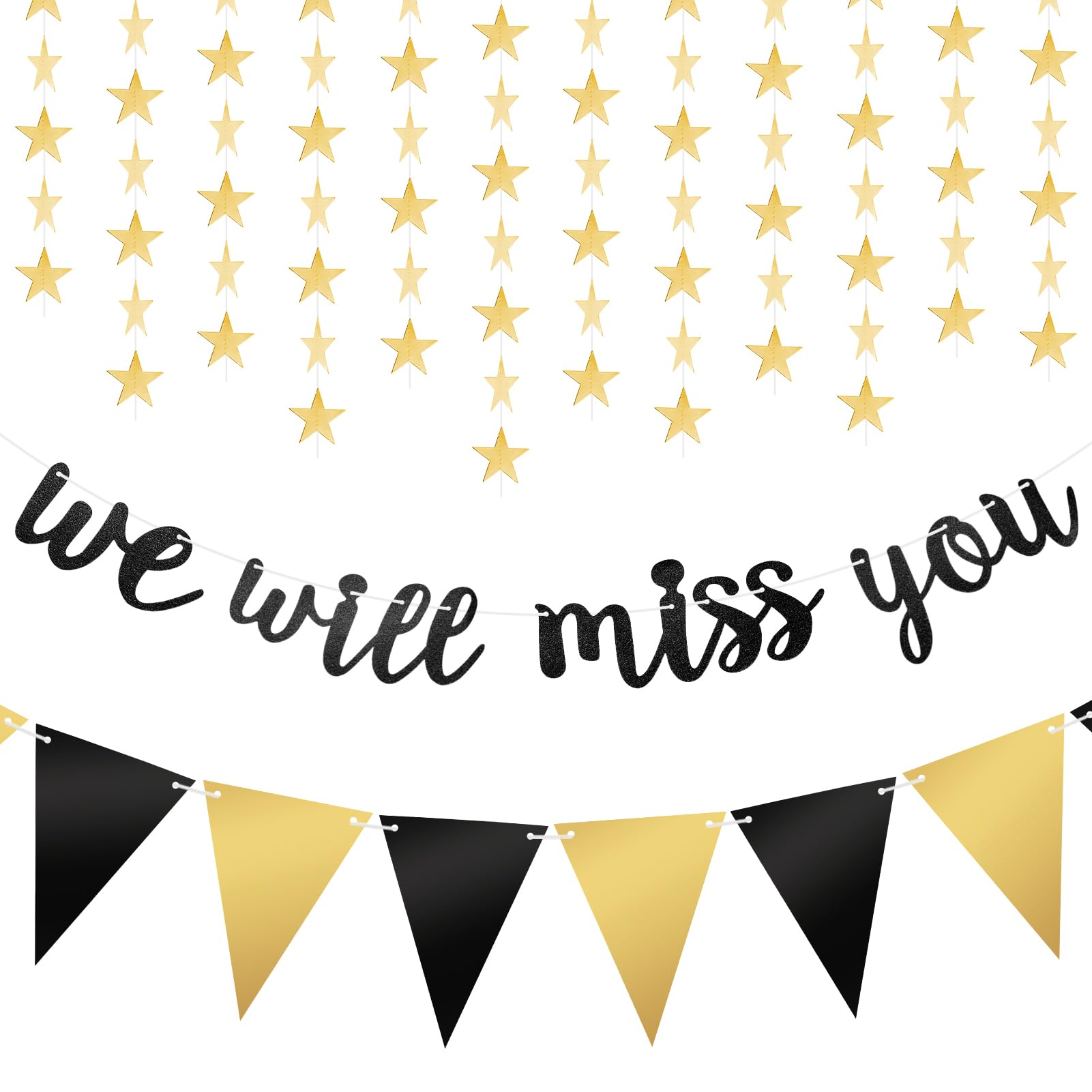 We Will Miss You Banner Black Gold Glitter Graduation Banner and ...