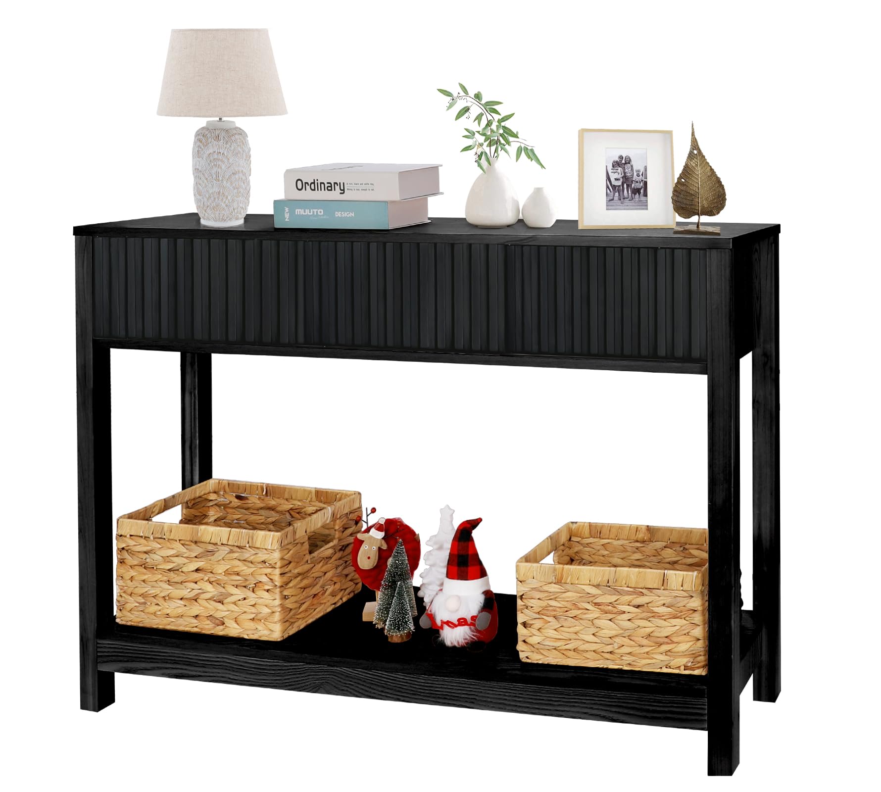 Long Console Table with Storage, Fluted Entryway Table, Slim Sofa Table ...