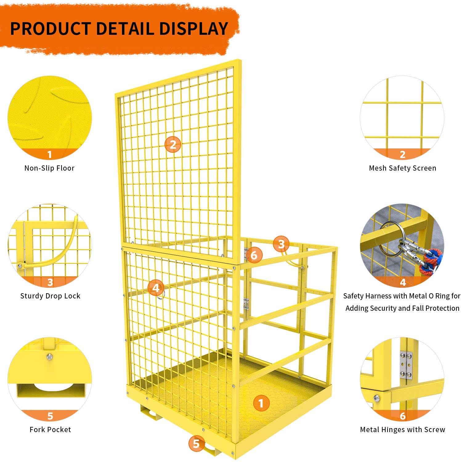 YINTATECH Forklift Safety Cage, 43"x45" Forklift Man Basket,1300lbs ...