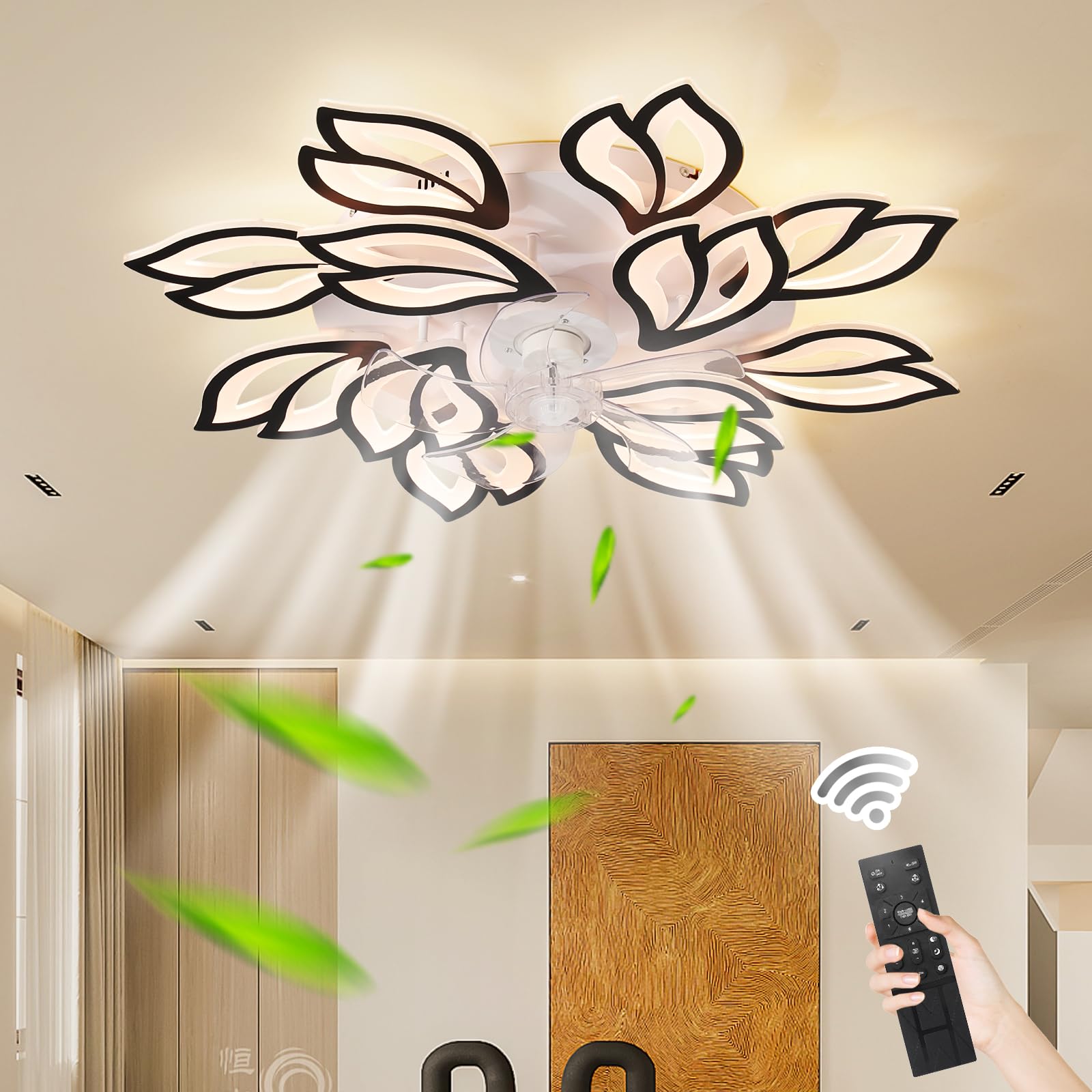 Becailyer 31.4" Modern Ceiling Fan with Lights, LED Flush Mount Ceiling ...