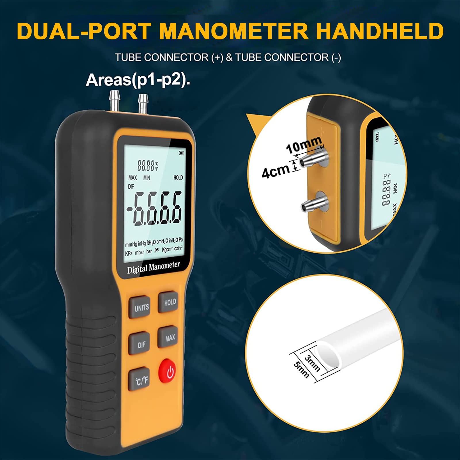 Mua Manometer,Professional Air Pressure Meter Dual-Port Manometer Gas ...