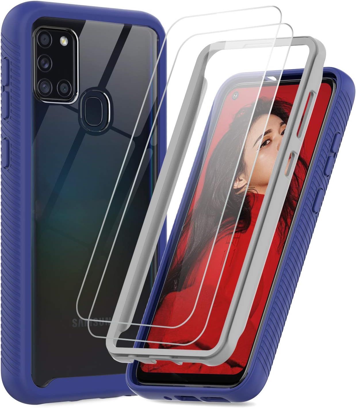 Galaxy A21S Case, Samsung Galaxy A21S Case with Tempered Glass Screen Protector [2 Pack], LeYi ...