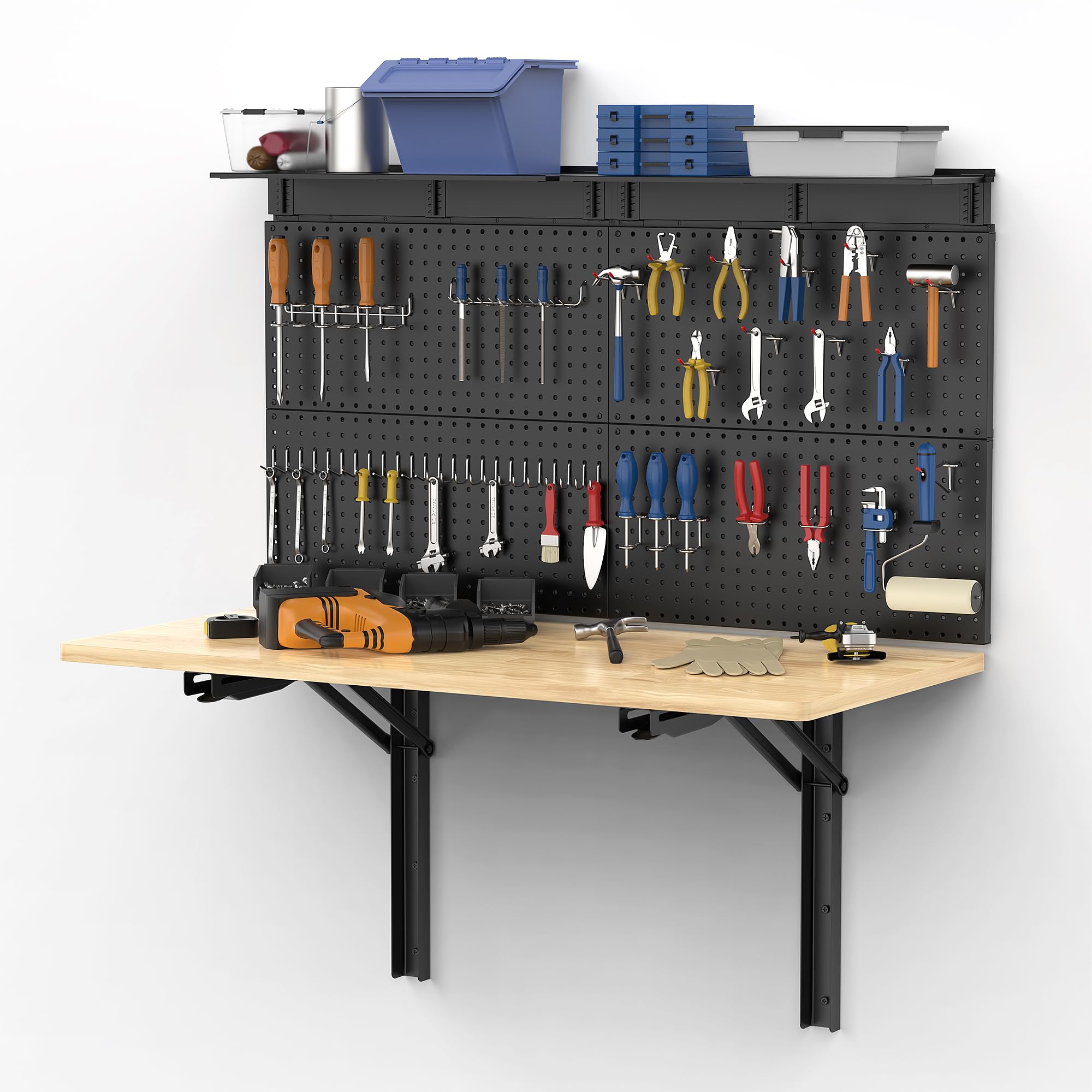 Ultrawall Wall Mounted Workbench with Pegboard, Folding Down Work Table ...