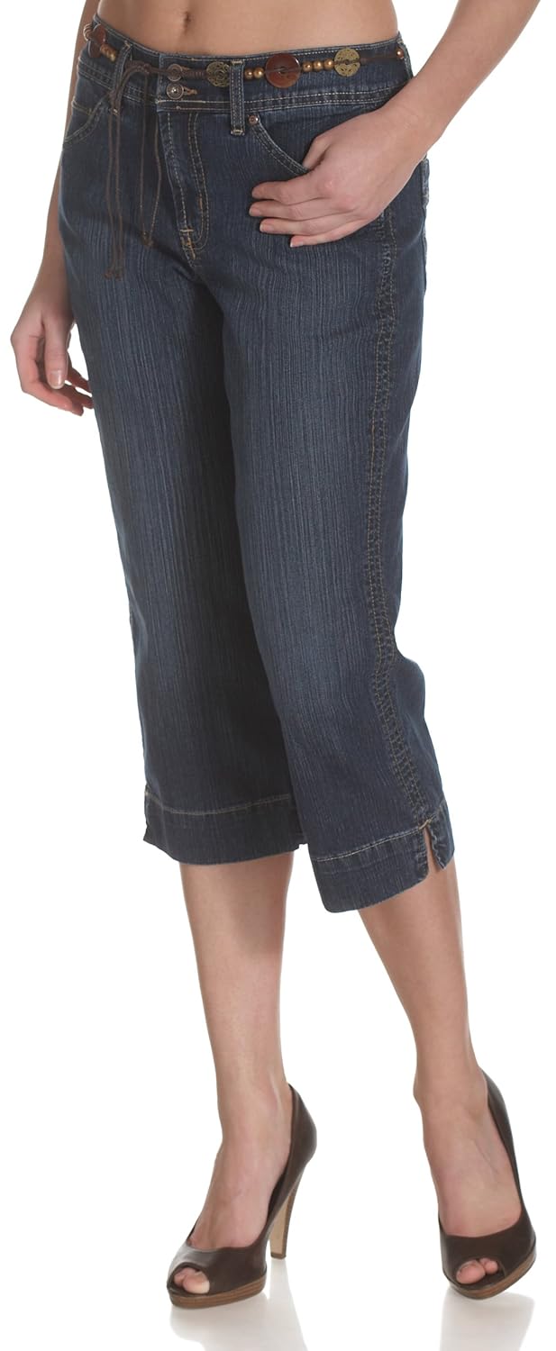 BANDOLINOBLU Women's Boheme Belted Denim Capri, Dark Antique, 10 at ...