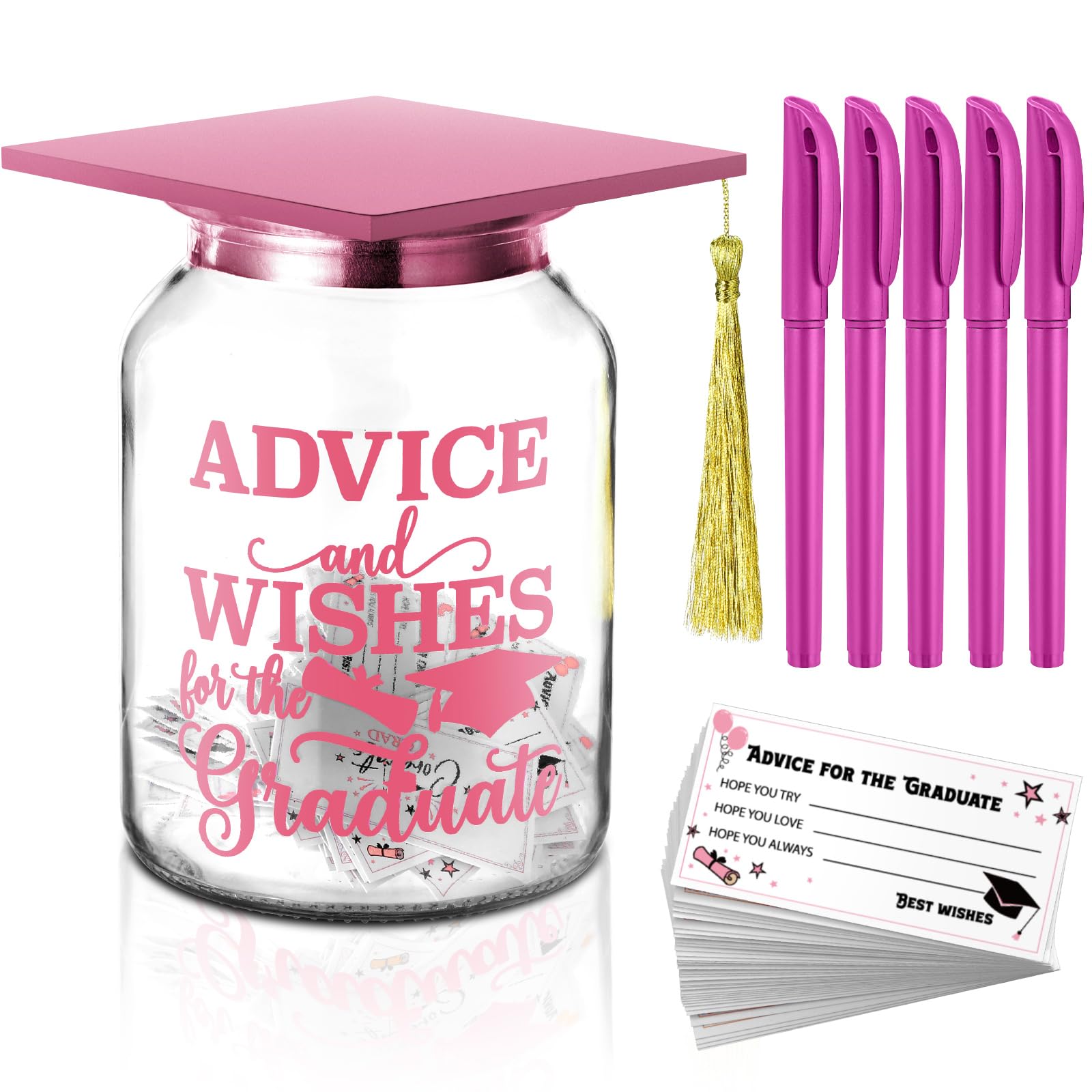 Dingion Class of 2025 Graduation Jar with 200 Advice Cards 8 Gel Pens ...