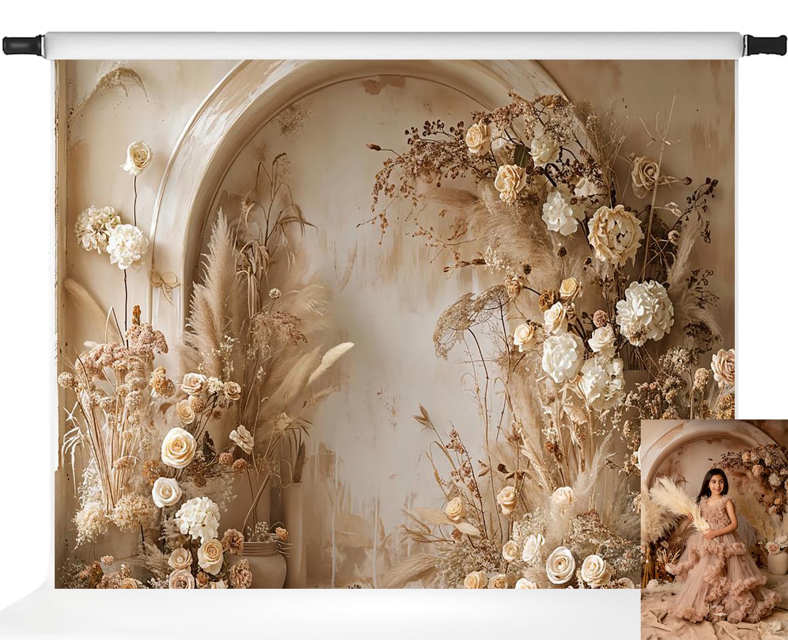 Kate Boho Backdrops Floral Arched Wall Backdrop for Photography Beige ...