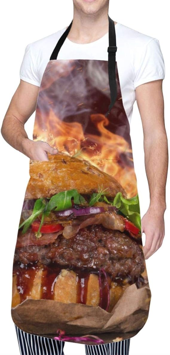 Amazon.com: Adult Apron w Pocket, Fast Food Hamburger Design Kitchen ...
