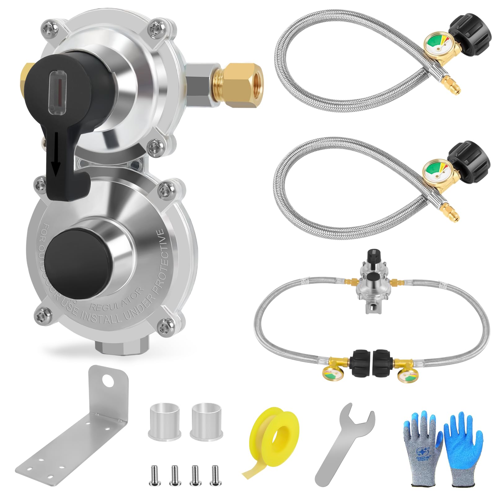 RV Propane Regulator 2 Tank Hoses, 2-Stage Auto Changeover LP Propane ...