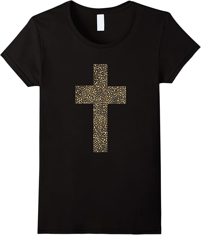 Women's Golden Crucifix T-shirt Cross Faith Christian Tee Casual Small ...