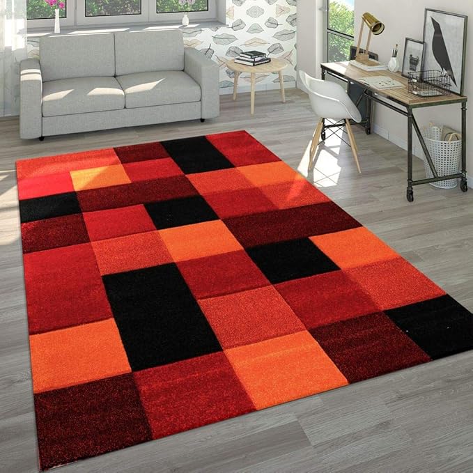 Amazon.com: Designer Carpet Checkered Modern Rug Contour Cut Pattern In ...