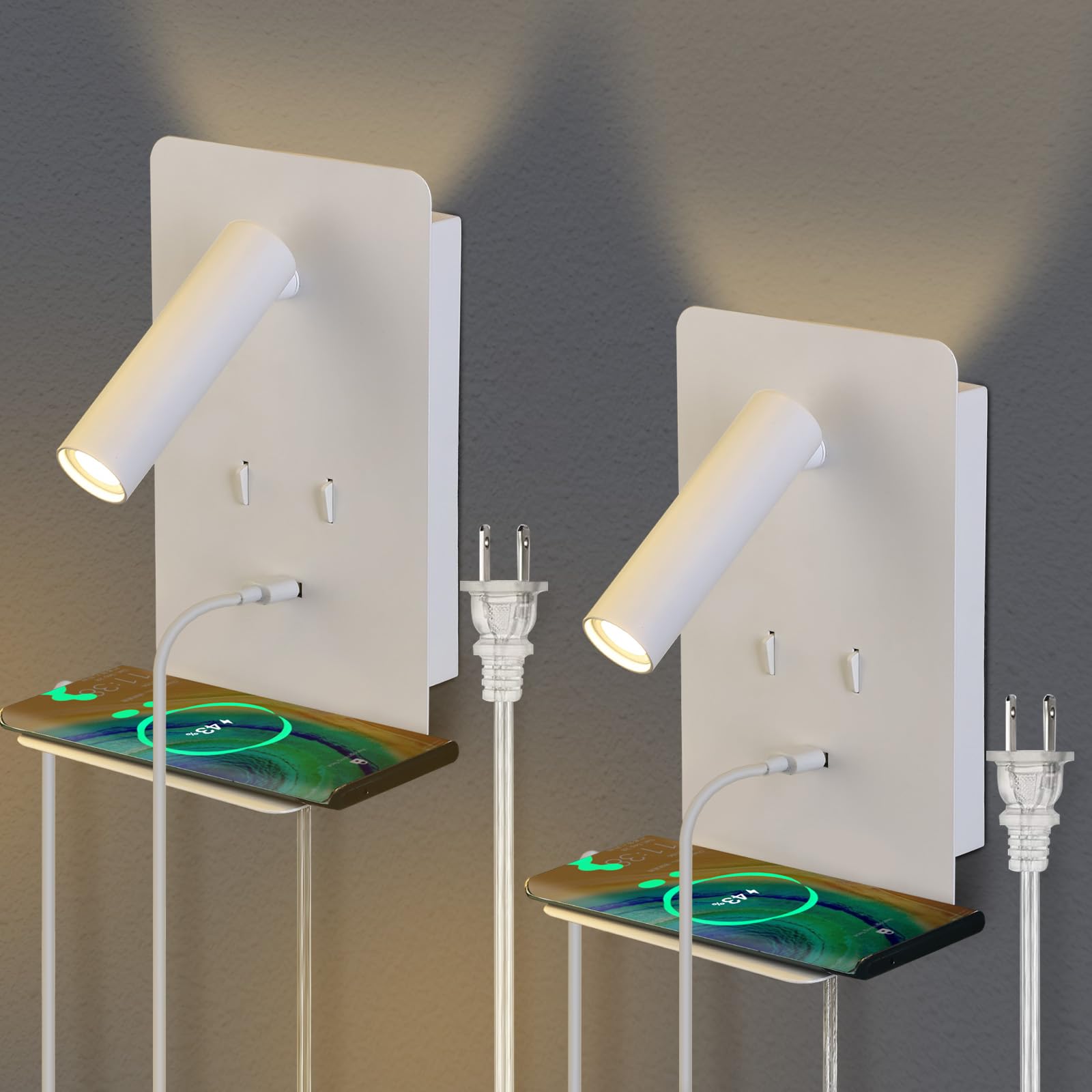 ZEROUNO Plug in Wall Sconces Set of Two, Wall Mounted Reading Light ...