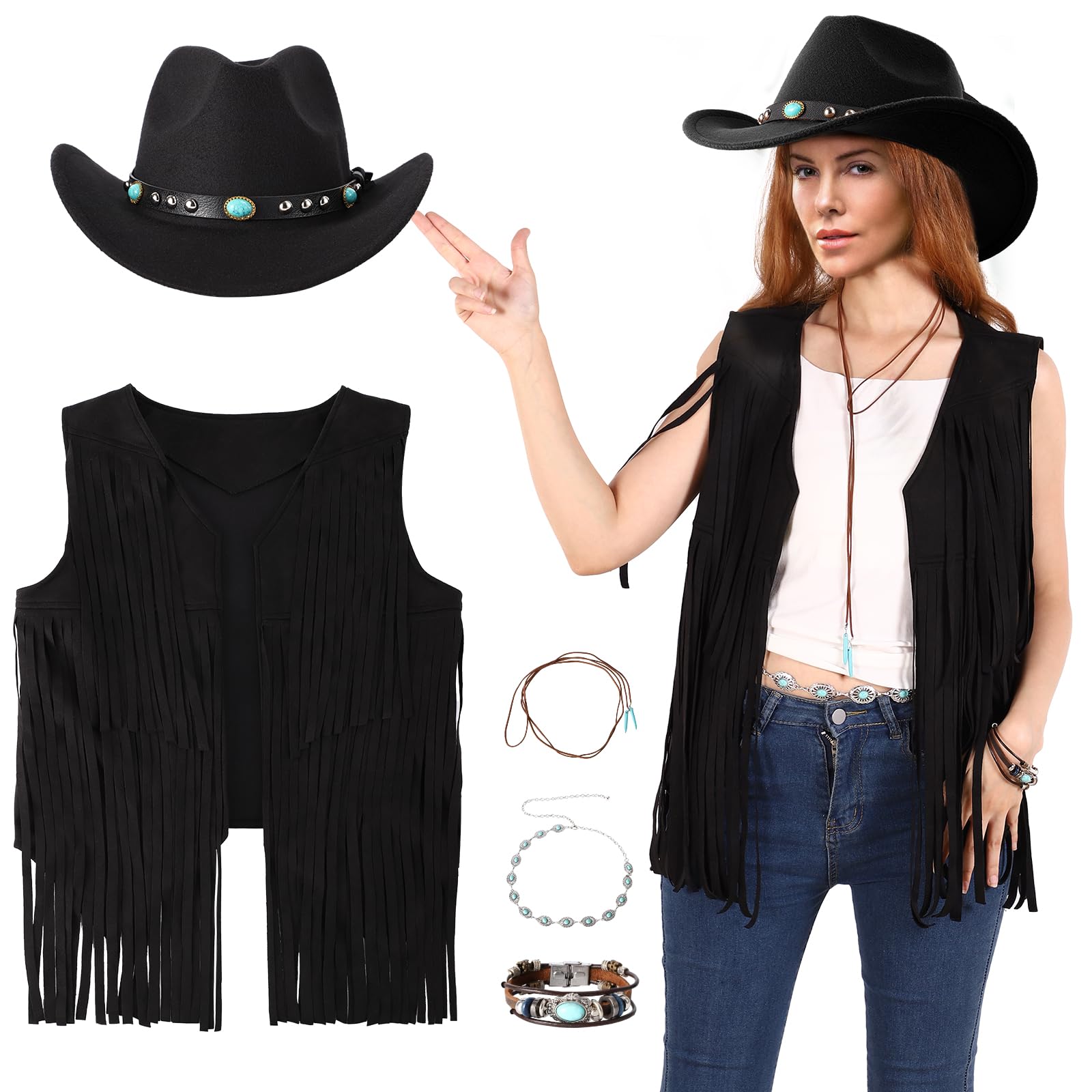 PARTTELY Western Outfits for Women Cowgirl Outfits Cowgirl Vest Boho ...