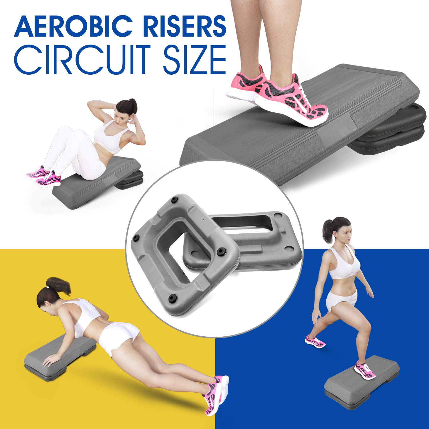 Yes4All Adjustable Aerobic Step Risers, 14.5" x 9.5" Workout Risers for ...