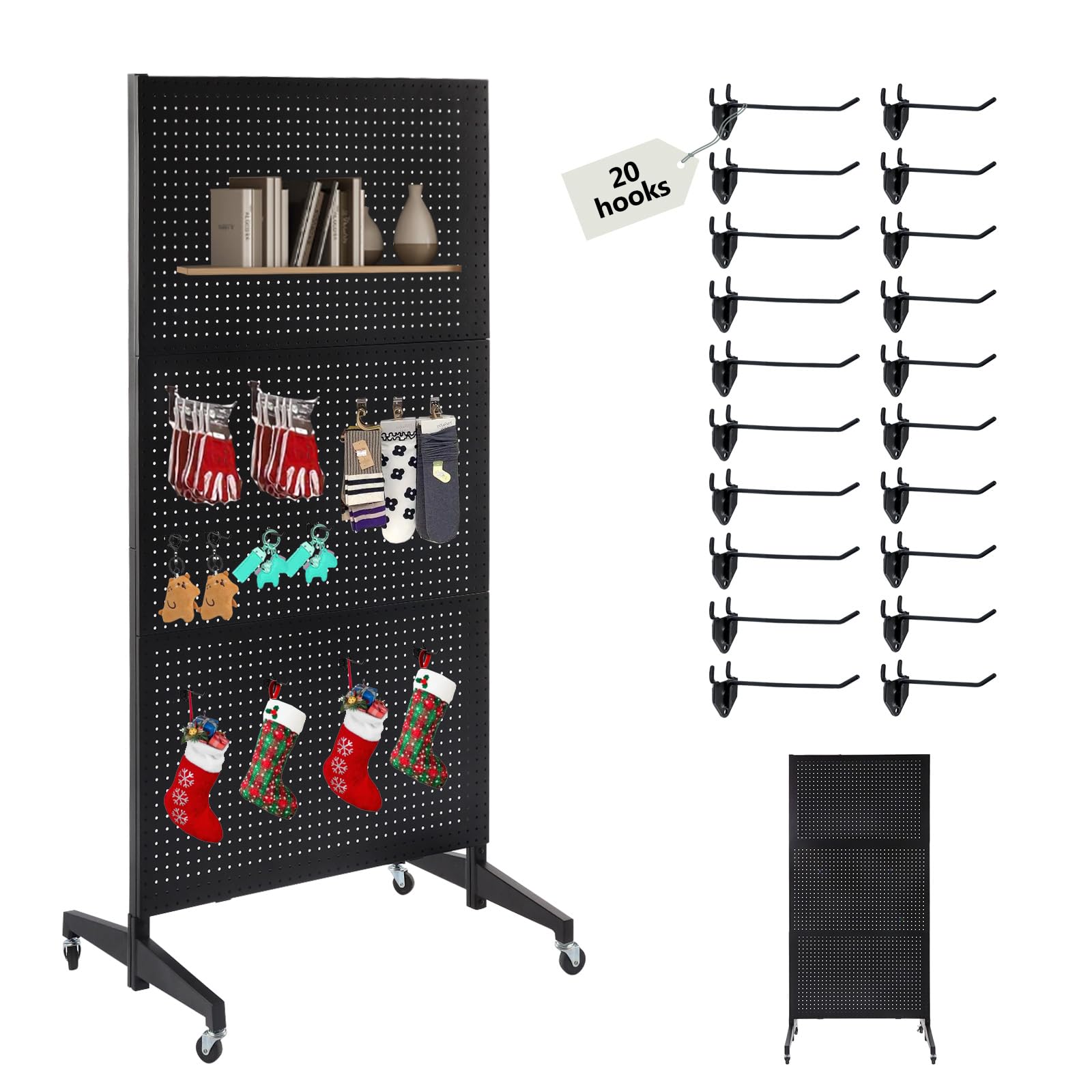 NectaCol 3'x 6' Black Pegboard Panels Display Stand with T-Base, Metal ...