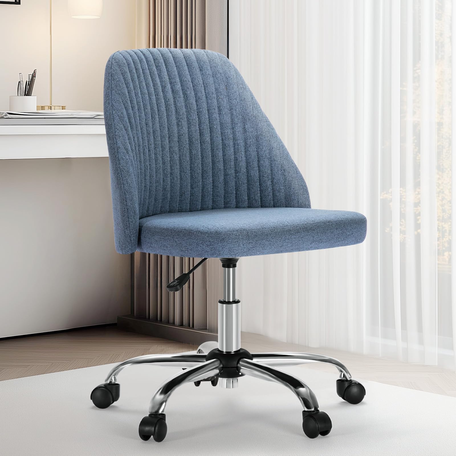 Sweetcrispy Armless Office Chair, Modern Fabric Home Office Desk Chairs ...