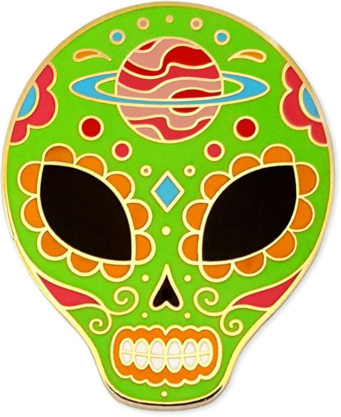 Amazon.com: Pinsanity Alien Sugar Skull Enamel Lapel Pin: Clothing