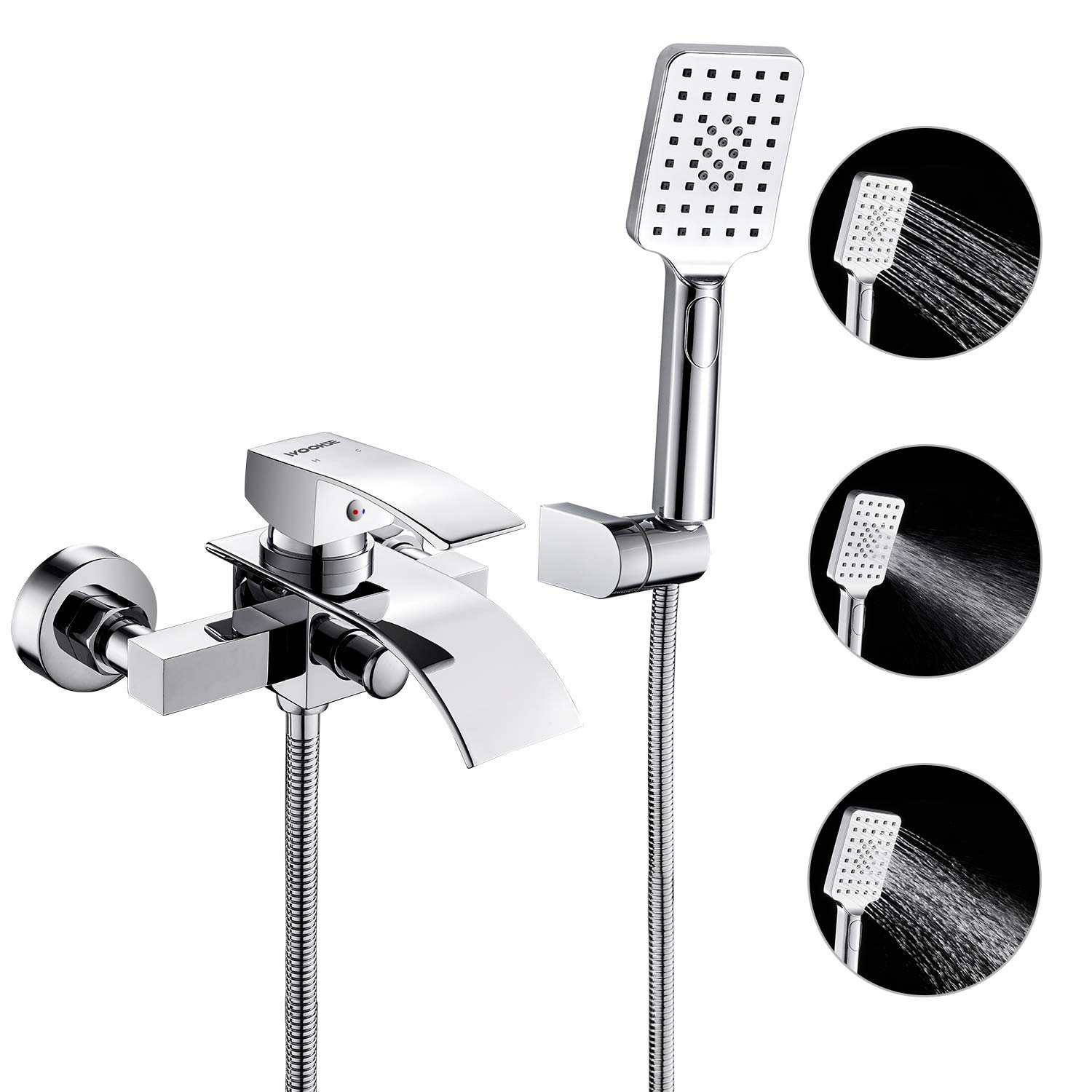 Wasserfall Badewannenarmatur mit 3 Strahlarten Handbrause, WOOHSE ...