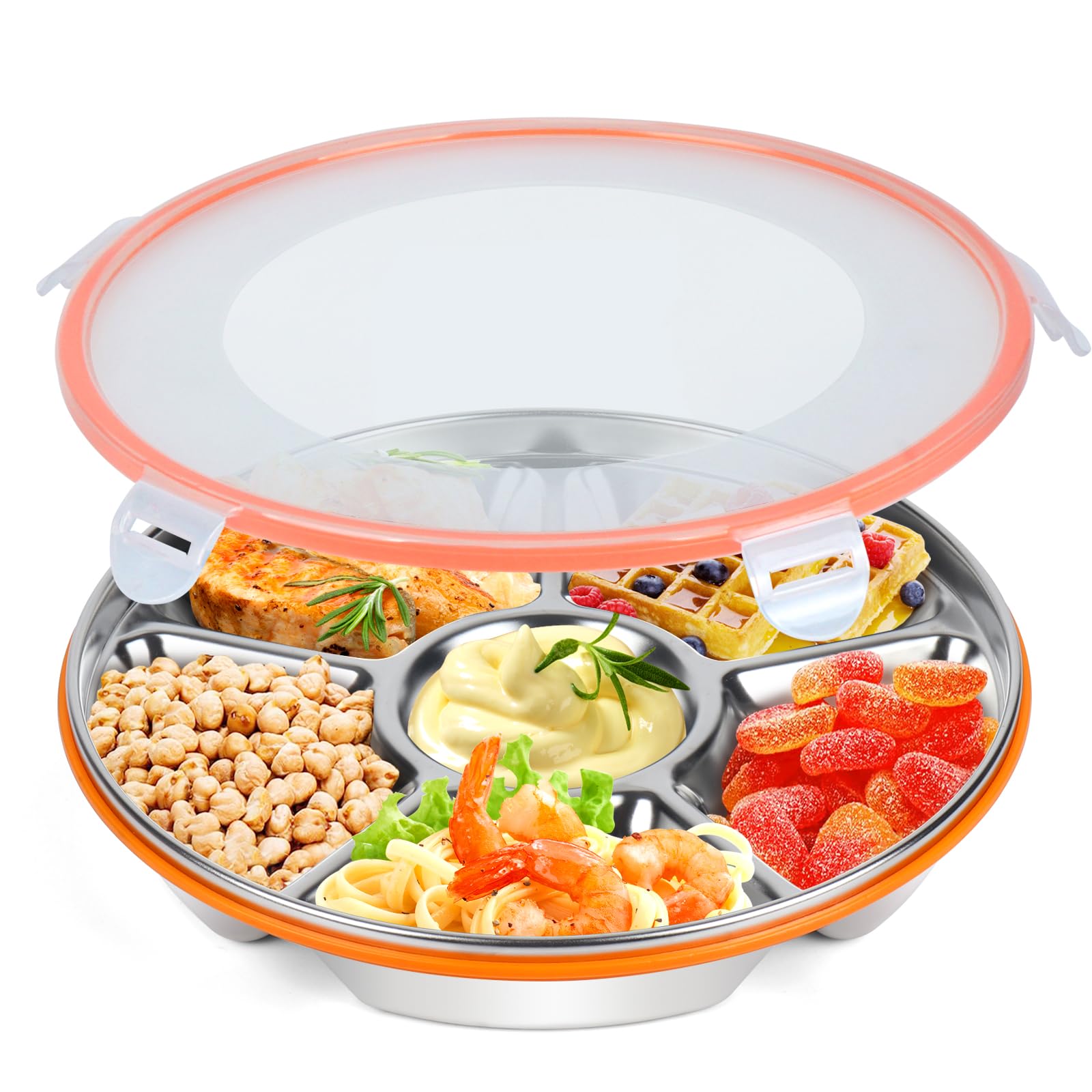 VIGIND 6 Compartment Stainless Steel Divided Serving Tray with Lid ...
