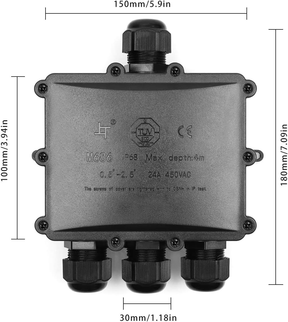HAUSPROFI IP68 Waterproof Junction Box, 4-Way Outdoor Cable Connectors ...