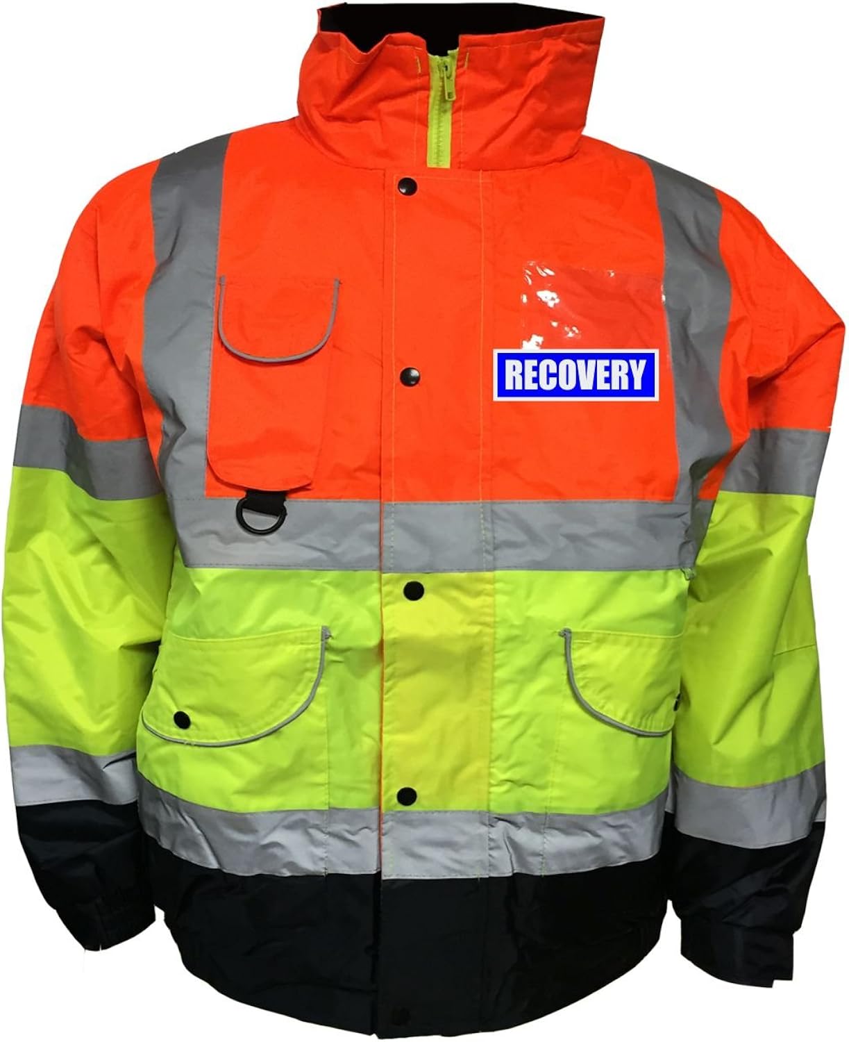 Recovery Hi Vis Bomber Jacket With Reflective Recovery Badges Front and ...