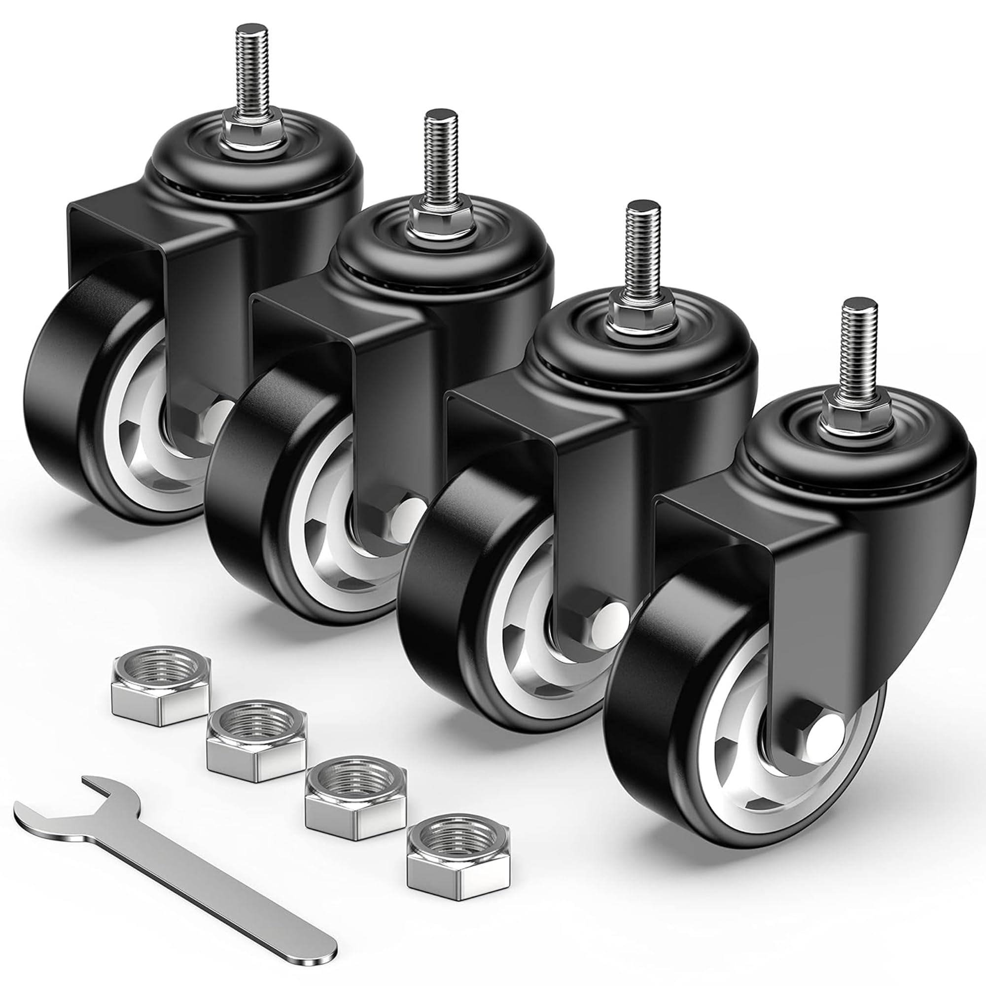 HOLKIE Caster Wheels 3 inch with No Brake Stem Casters, 3/8" -16 x 1 ...