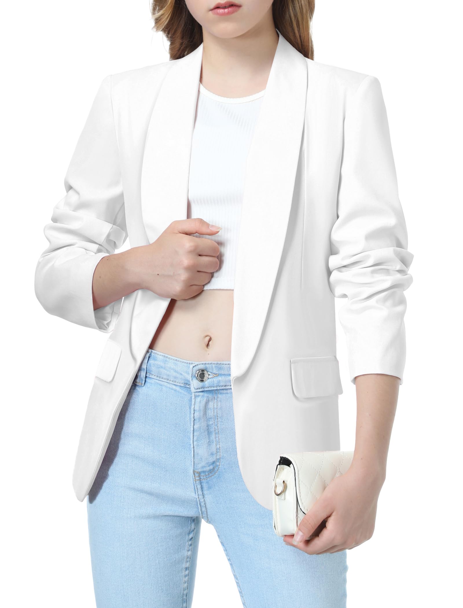 Mebius Girls Blazer Jacket Shawl Collar Long Sleeve Formal Blazers Open ...