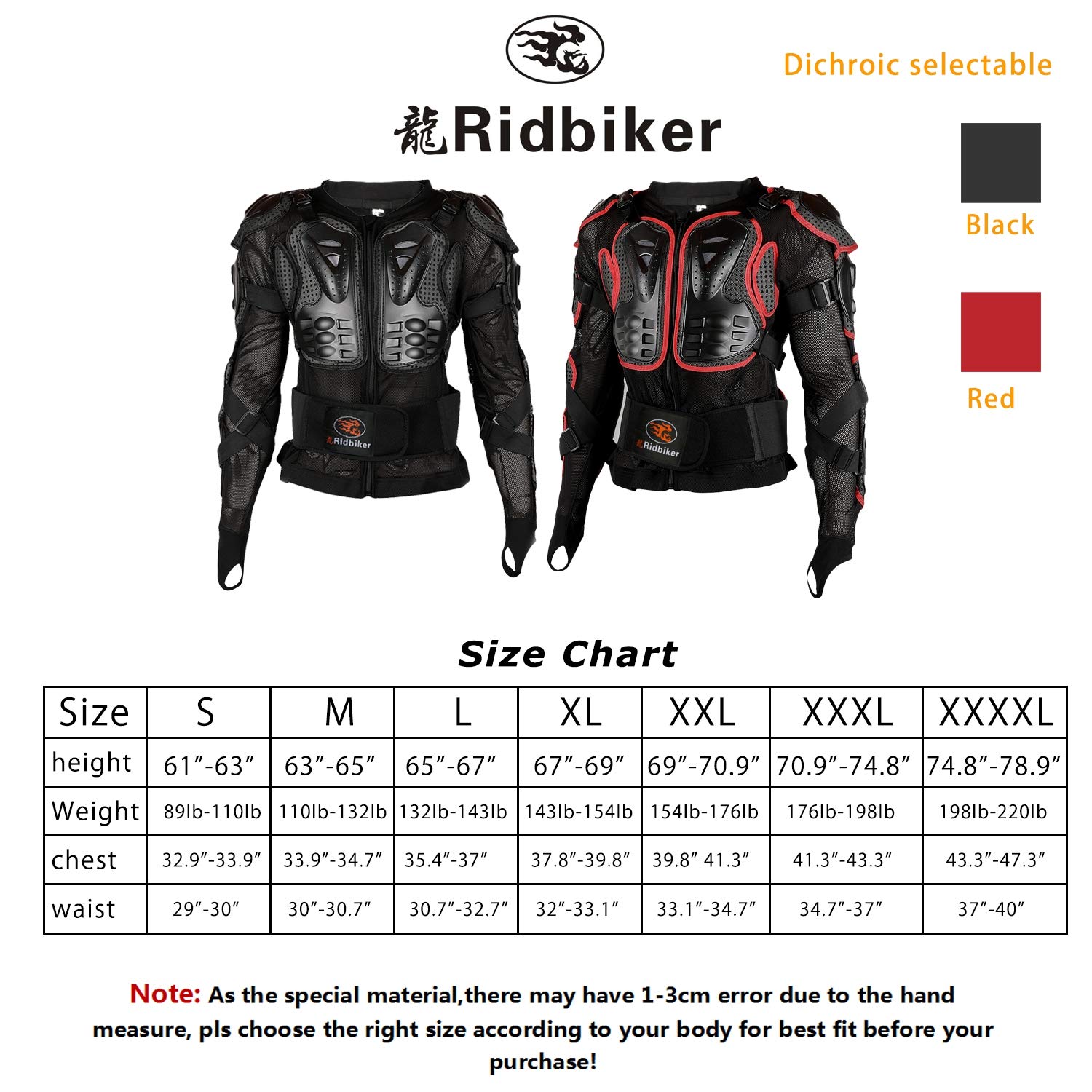 Ridbiker Motorcycle Full Body Armor Protector Removable Racing Jacket ...