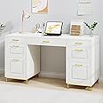 Amazon.com: MaverickFurni White Desk with 7 Drawers, 57” Office Desk ...