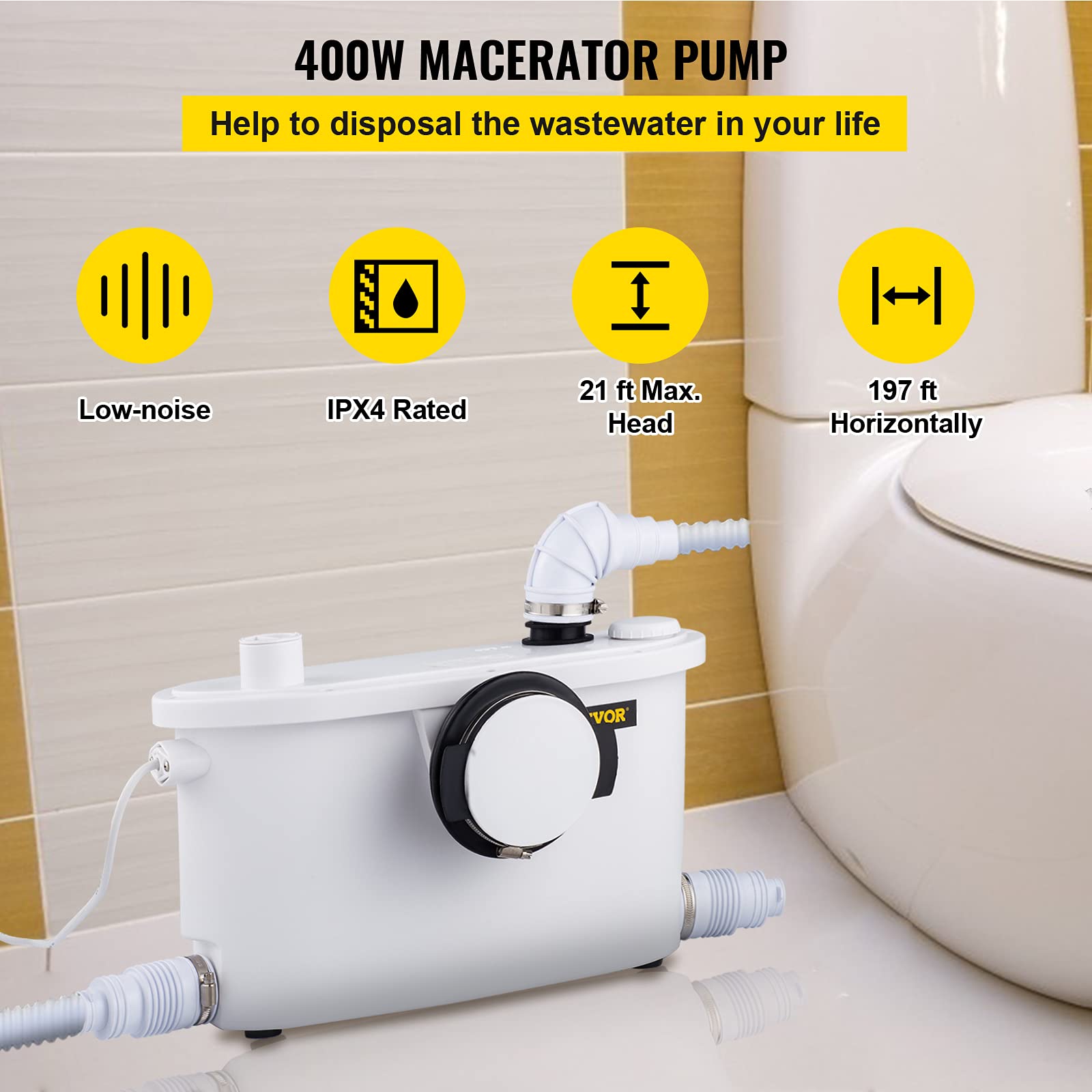 Mua VEVOR Macerator Pump, 400W Macerator Toilet Pump, 4 Water Inlets ...
