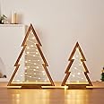 Amazon.com: Mokof 2 Pack Wooden Tabletop Christmas Trees with Lights ...