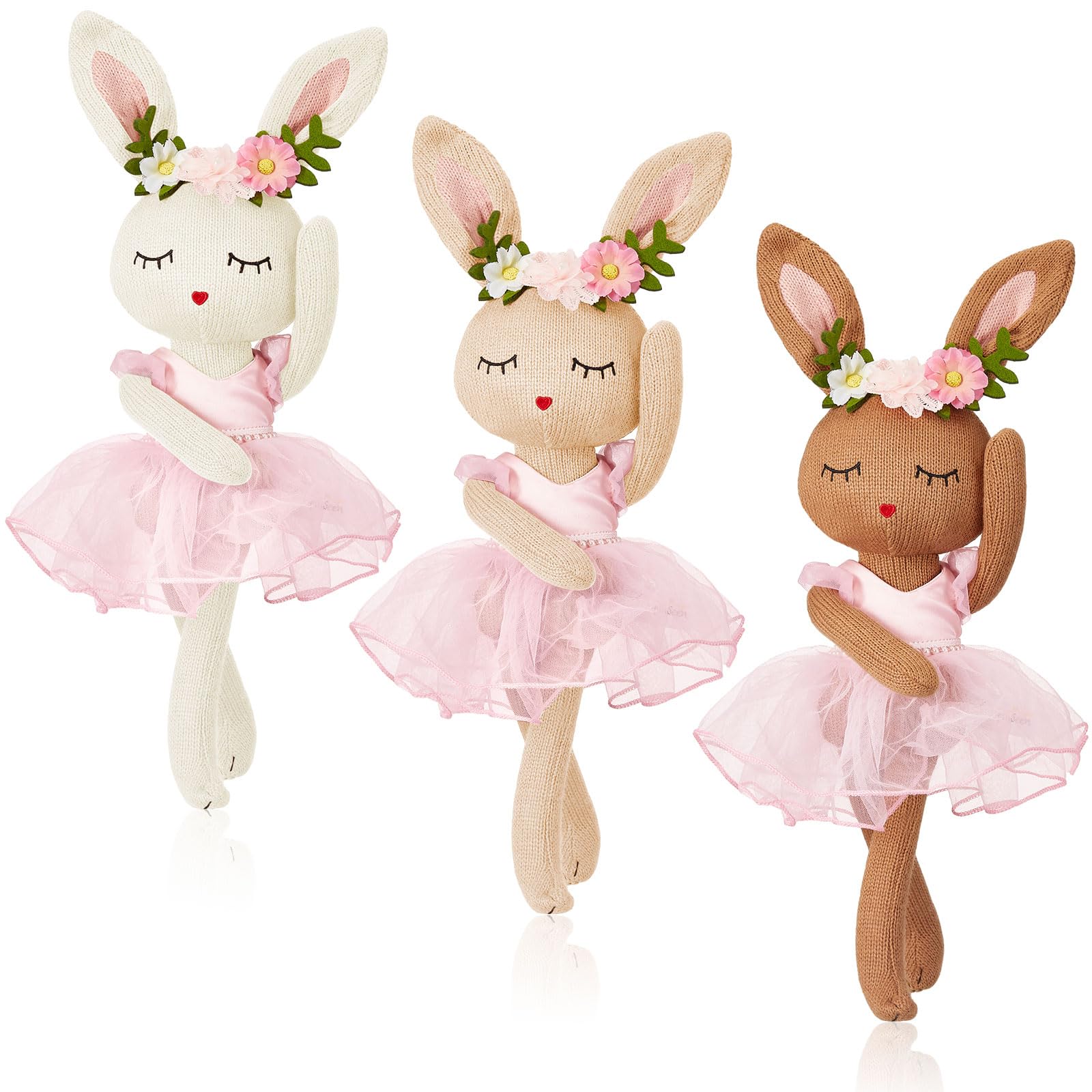 Junkin 3 Pcs Easter Bunny Ballerina Stuffed Animal Bunny Plush in Pink ...