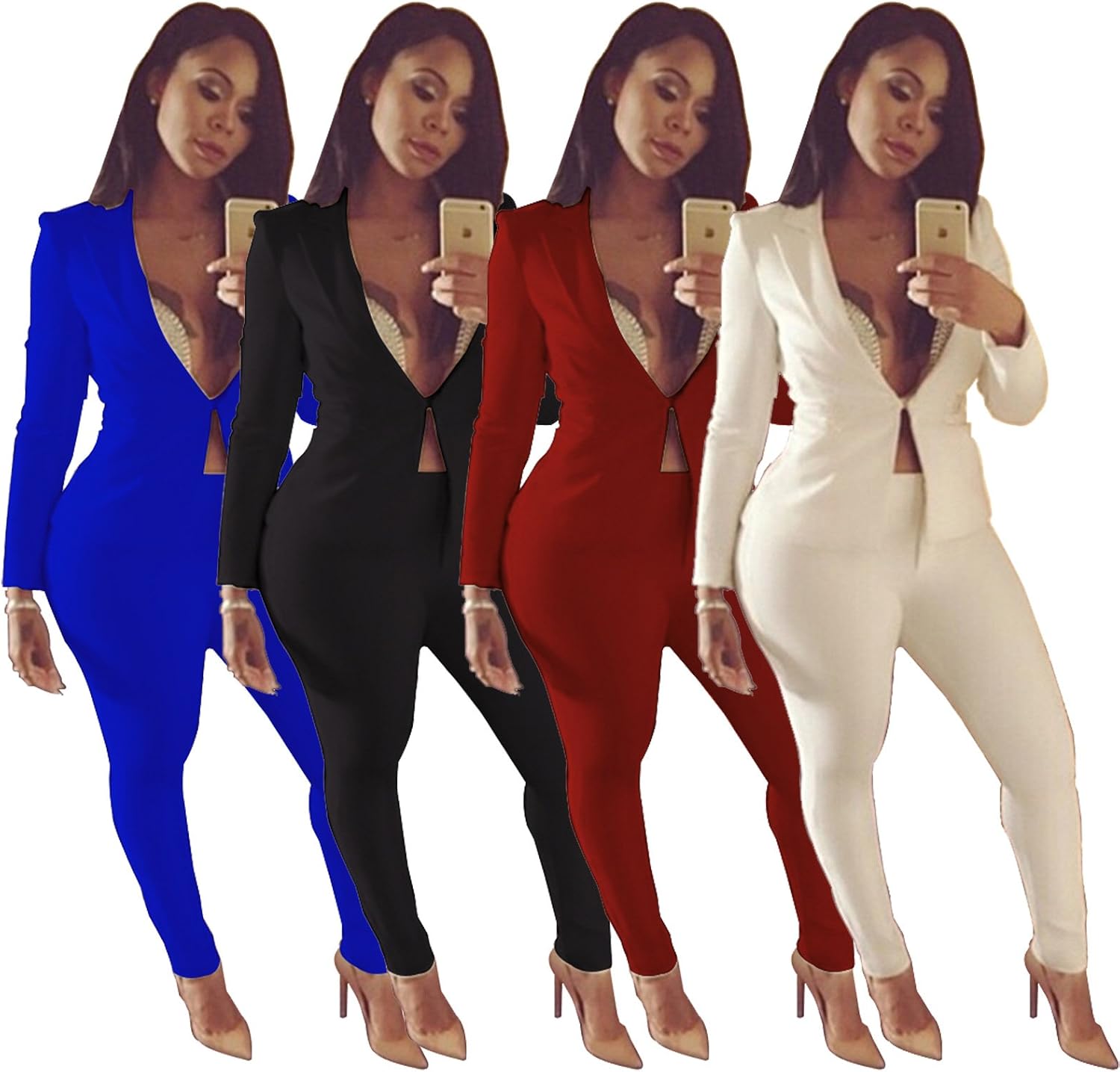 Amazon.com: two-piece suit Women Long Sleeve Casual Suit Solid Color ...