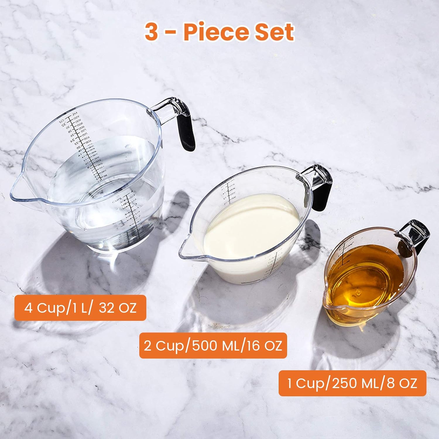 SAWAKE Measuring Jug, 3 Piece Plastic Measuring Jugs Set (1 Litre+500ml ...
