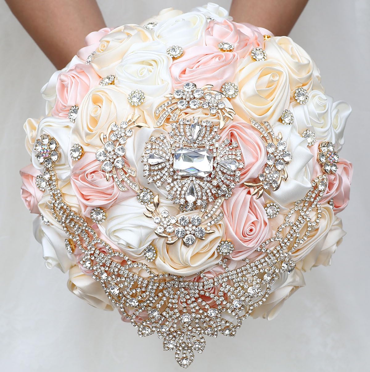 Mhojpik Bridal Wedding Bouquet Round Bling Brooch Holding Bouquet ...