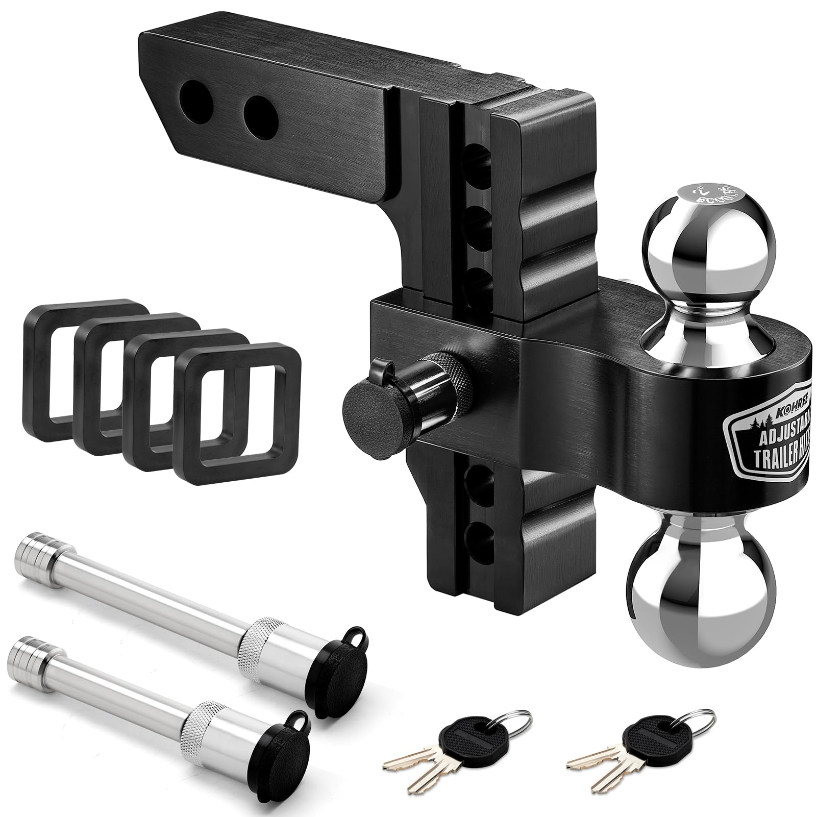 Kohree 6" Adjustable Trailer Hitch Fit 2 Inch Receiver, Dual Solid Ball ...