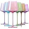 Amazon.com | Physkoa Colored Wine Glasses Set 6-16OZ Colorful Wine Glass With Tall Long Stem ...