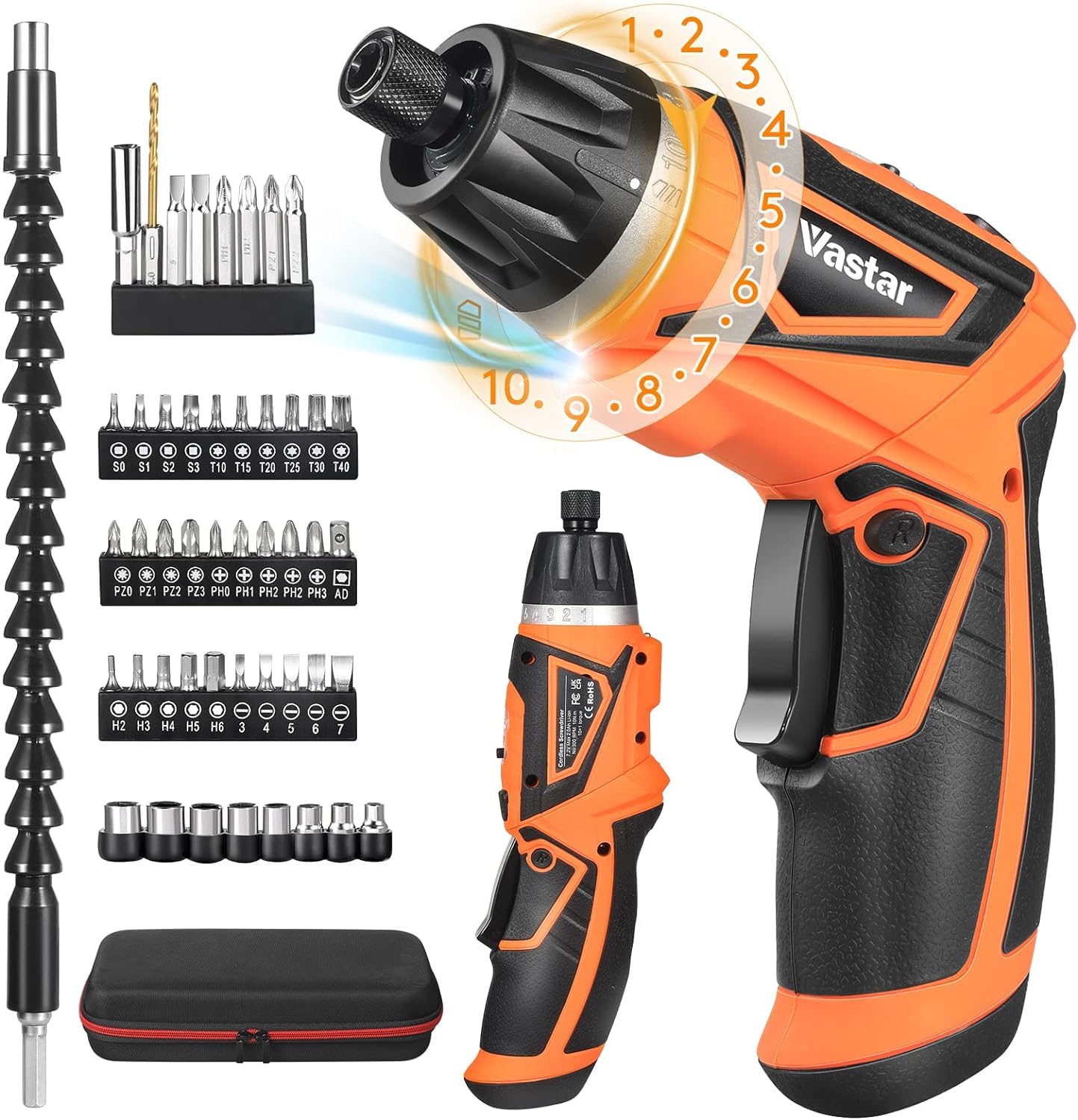Vastar 7.2V Cordless Screwdriver, Electric Power Screwdriver Set With ...