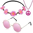 Amazon.com: 3 Pieces Hippie Accessory Set includes Peace Sign Bead Necklace, Flower Crown ...