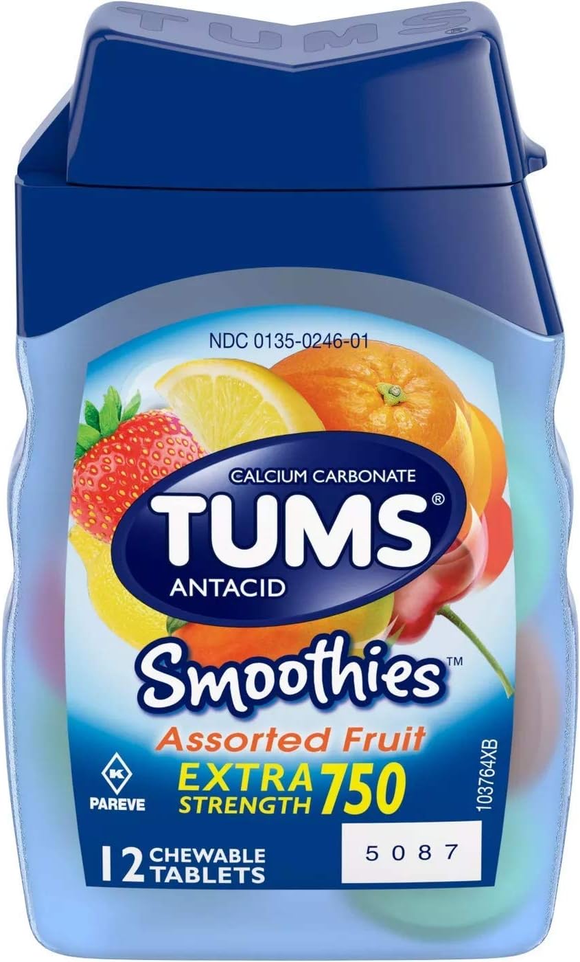 TUMS Smoothies Extra Strength 750 Assorted Fruit Calcium Carbonate ...
