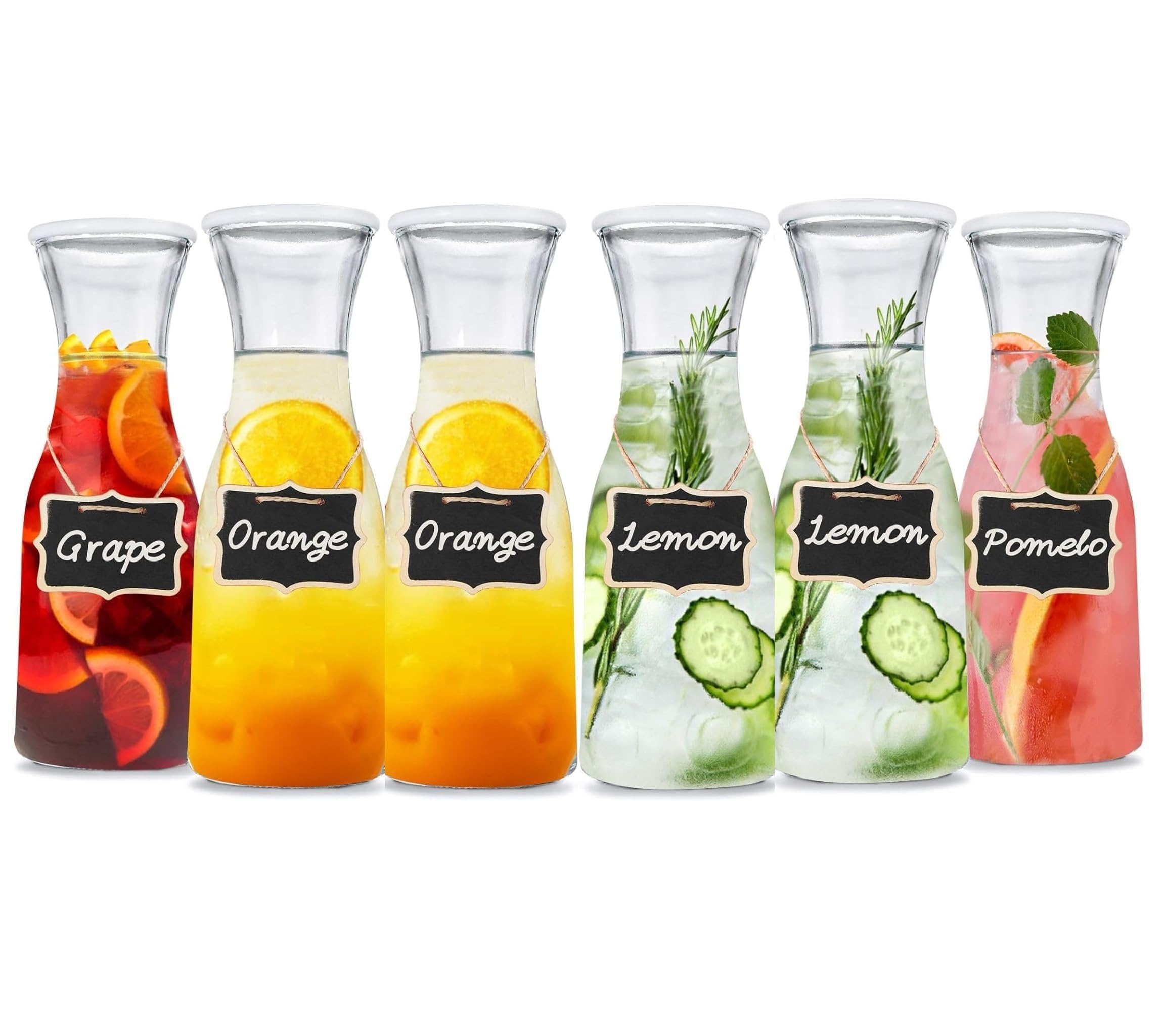 Set of 6 Glass Carafe Pitcher with Lid, Water Pitcher Set for Mimosa ...