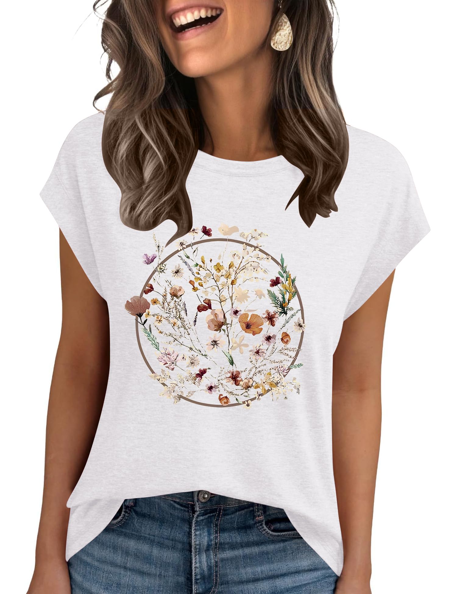 Vintage Graphic Tees for Women Floral T Shirt Boho Wildflower Graphic ...