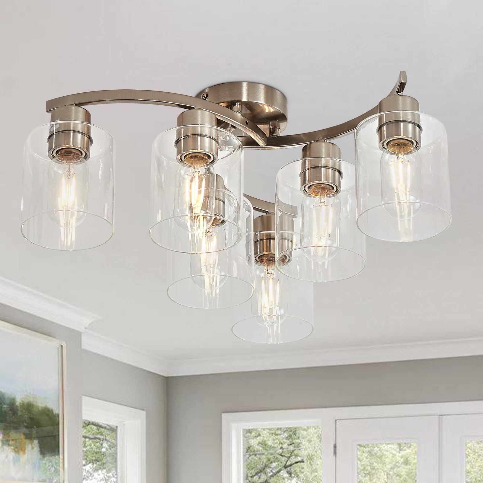 Eatich 6-Light Semi Flush Mount Ceiling Light, Modern Brushed Nickel ...