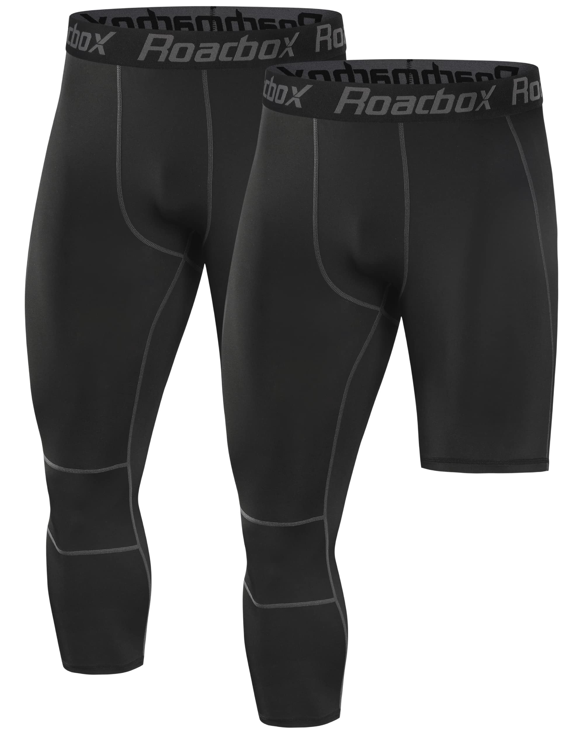 Roadbox Men's One Leg Compression Pants Tights, 2 Pack 3/4 Basketball ...
