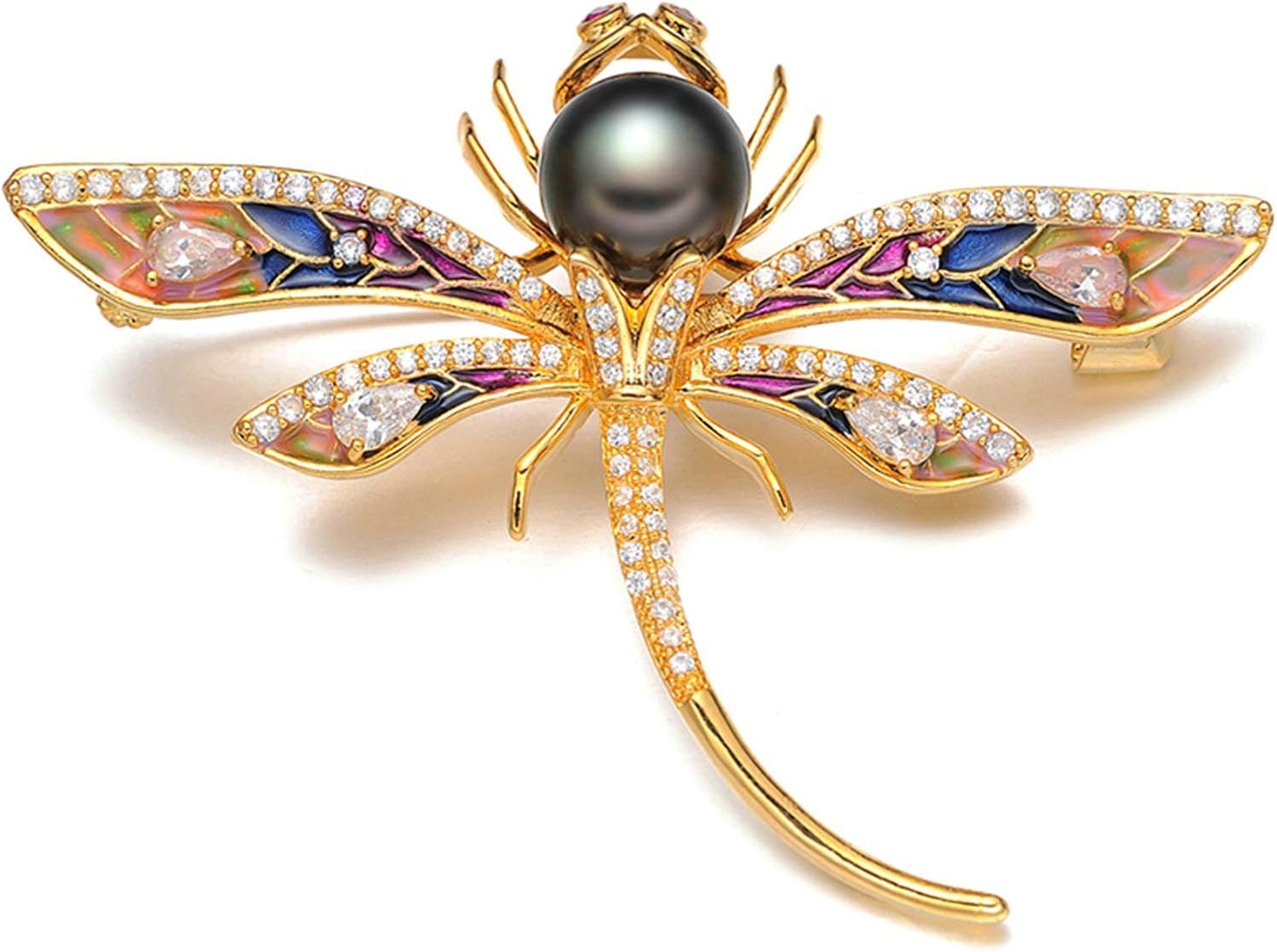 ROMQUEEN S925 Silber Damen Broschen mit 10-11MM Perle Libelle Brosche ...