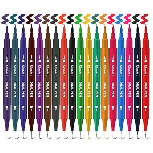 Dual Coloring Pens, 18 Color Dual Brush Pen Art Marker, Double-end ...