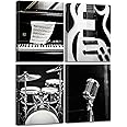 Amazon.com: Framed Black and White Music Wall Art, 4 Panels Vintage ...