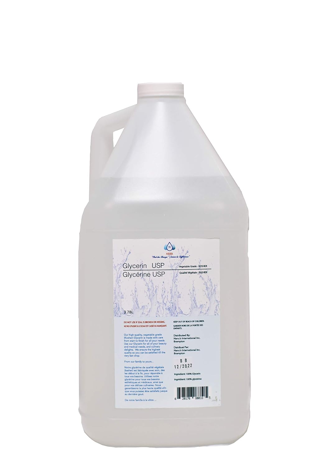 Amazon.com : Glycerin USP - Organic Vegetable Grade (KOSHER) (3.78 L ...