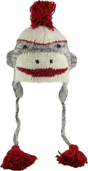 Sock Monkey Cap / Hat with Ear Flaps and Poms at Amazon Women’s ...